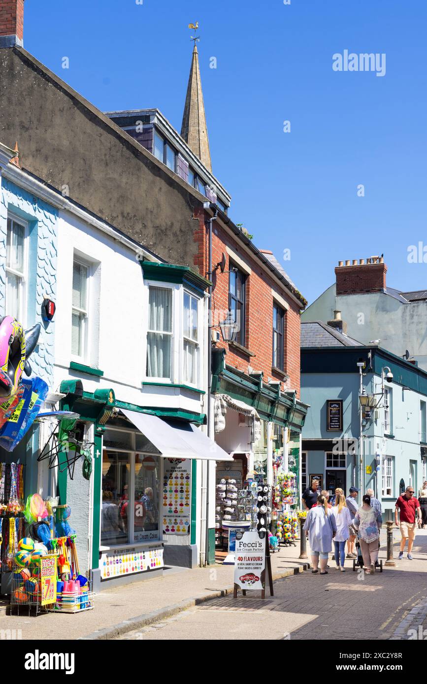 Tenby town centre St Georges street shops in Tenby Carmarthan bay ...