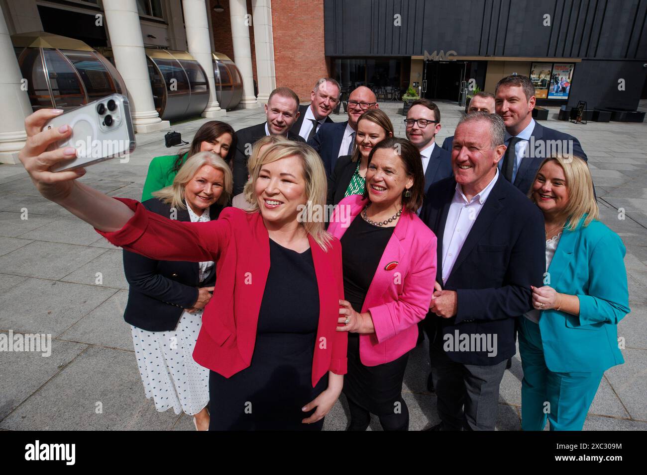 Sinn Fein Vice President Michelle O'Neill takes a selfie with Sinn Fein ...