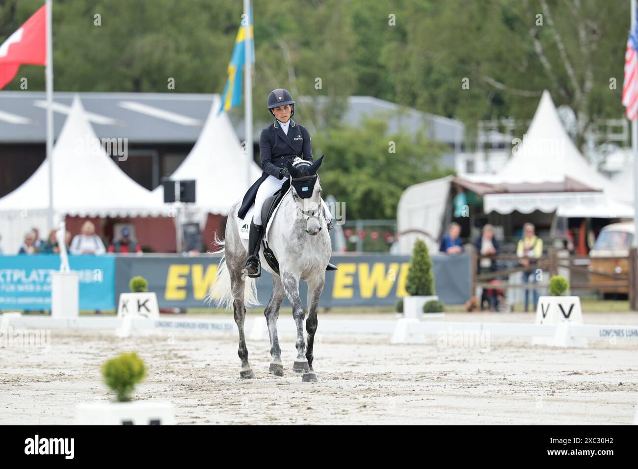 Luhmuhlen, Germany, June 14, 2024 Louise Romeike of Sweden with Caspian ...