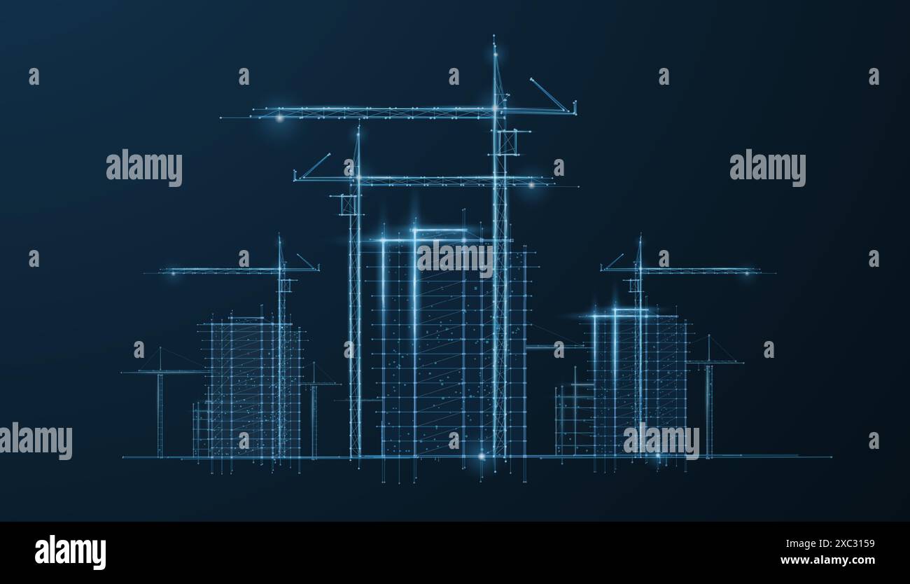 Digital construction site sketch. Building 3D Printing, Building Information Modeling Stock ...