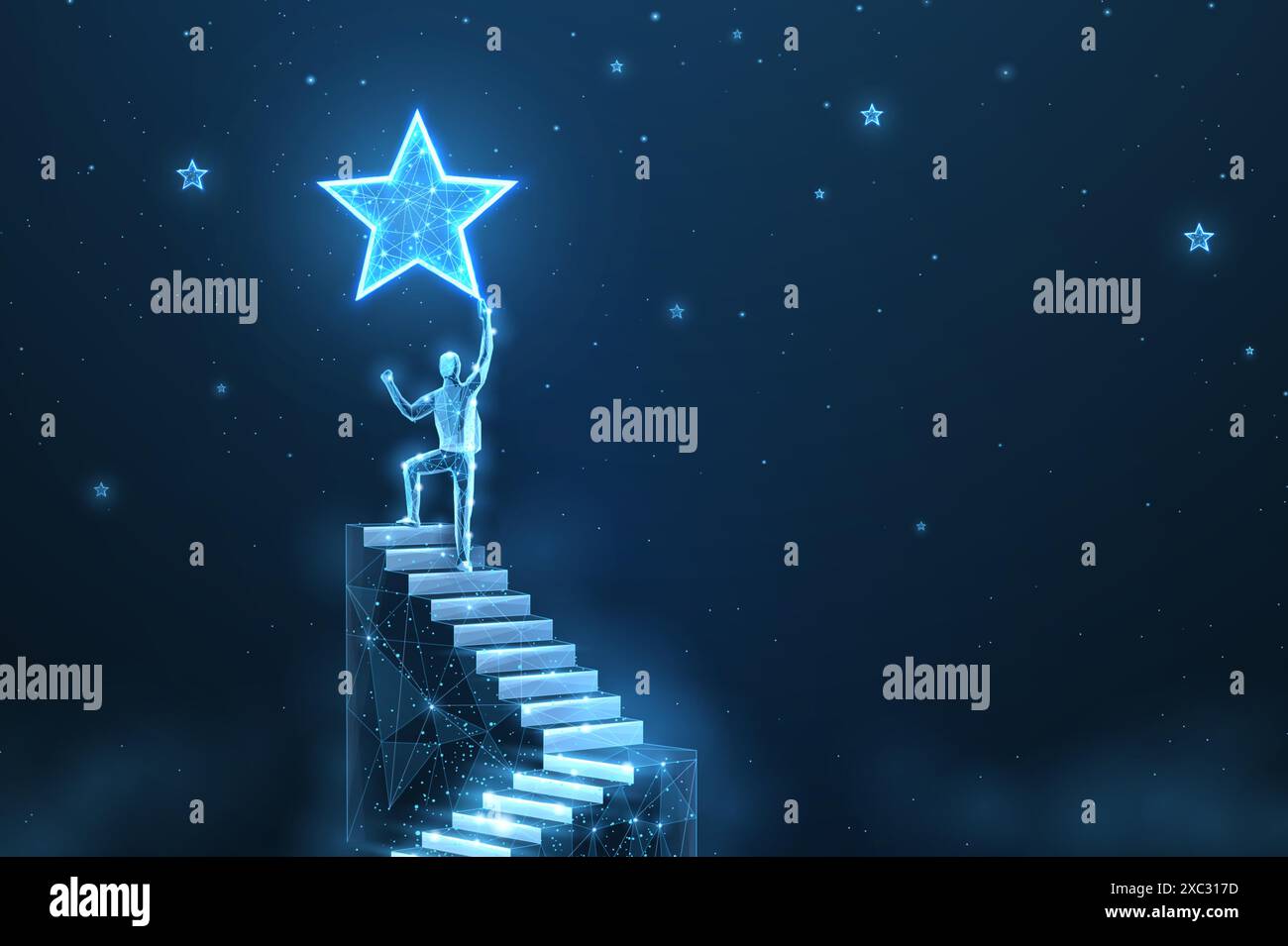 Man on the top of stair reach star. Achieve dream, Career growth, Reach ...