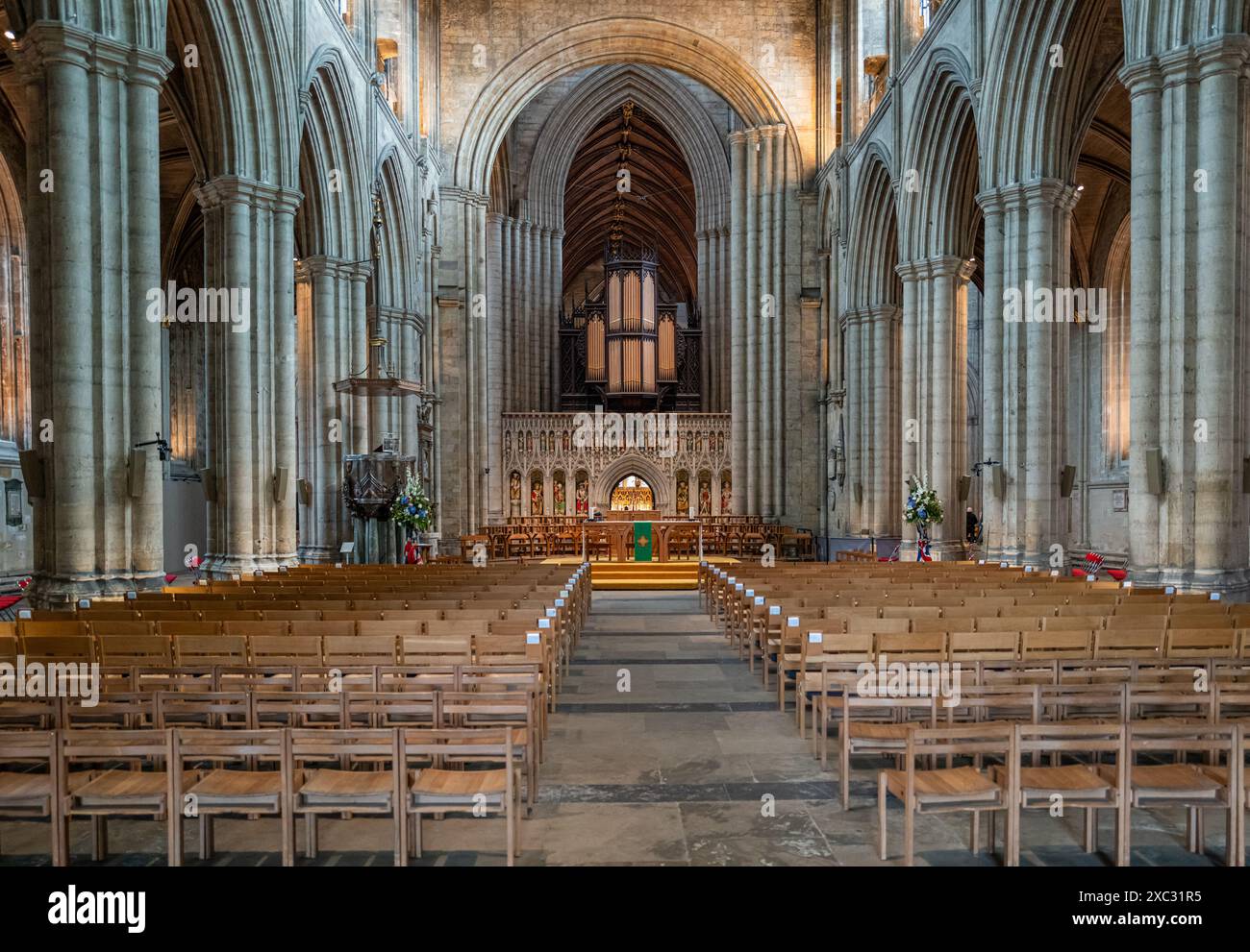 Ripon cathedral interior showing the altar and organ loft. North ...