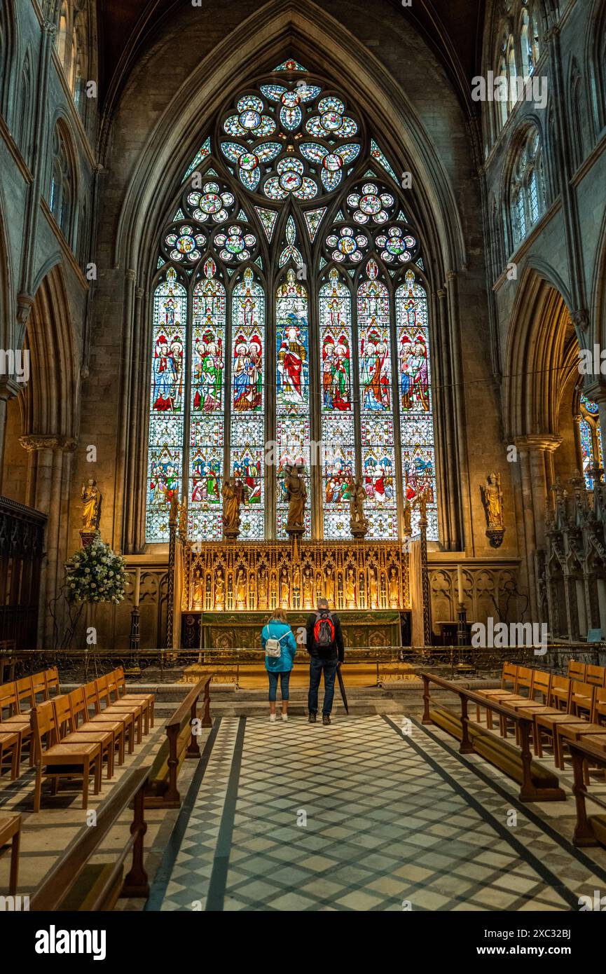 Ripon cathedral and some of its beautiful stained glass windows in the Choir area of the church ...