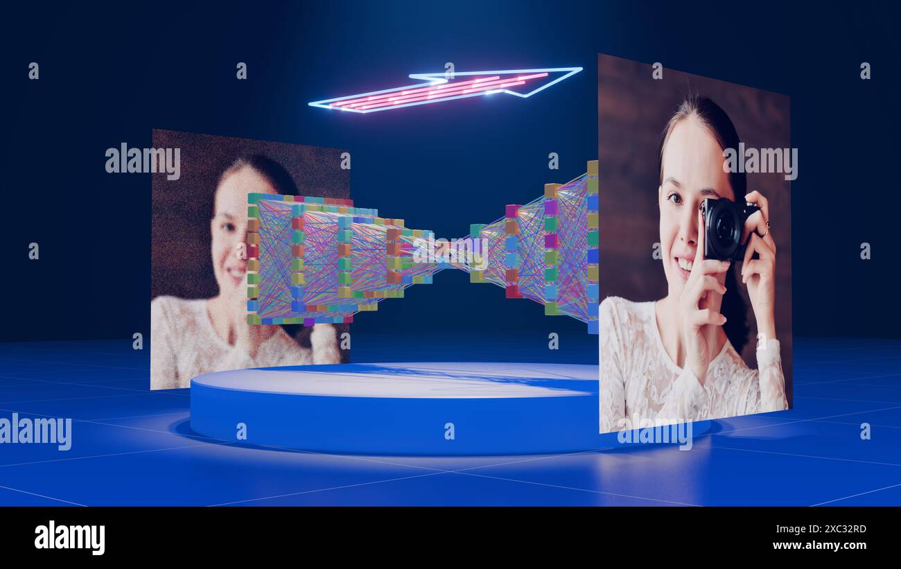 This Striking 3d Rendering Illustrates The Process Of Image Denoising