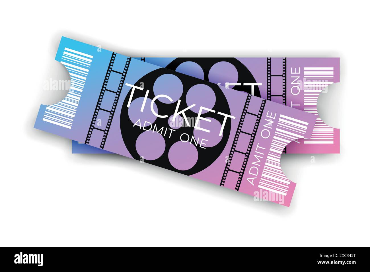 Two cinema tickets with barcode in realistic style gradient colored ...