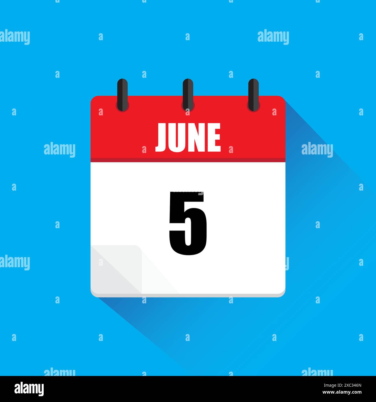 Vector calendar icon. June fifth date. Red and white colors. Blue ...