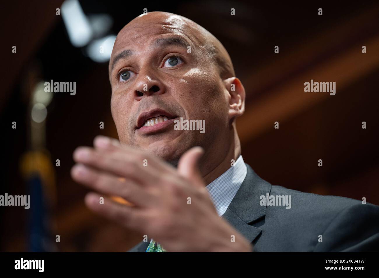 United States Senator Cory Booker (Democrat of New Jersey) at a press ...