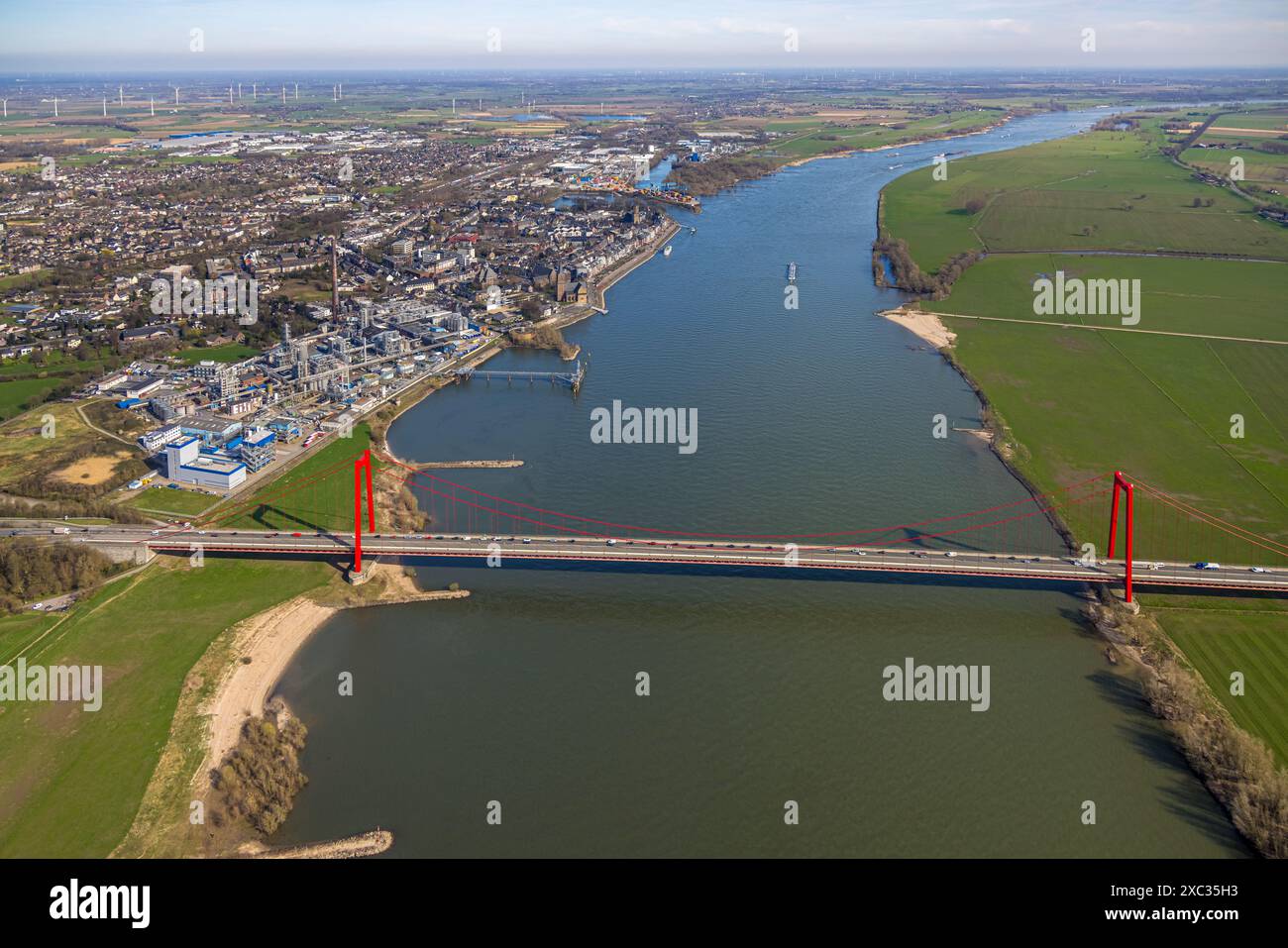 Aerial view, Emmerich Rhine bridge, longest suspension bridge in ...