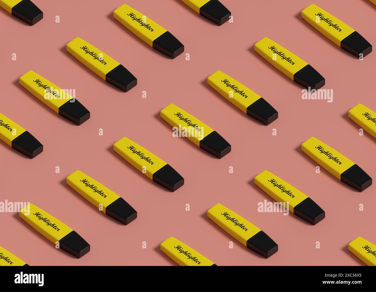 Yellow highlighter isometric seamless pattern. 3d illustration Stock ...