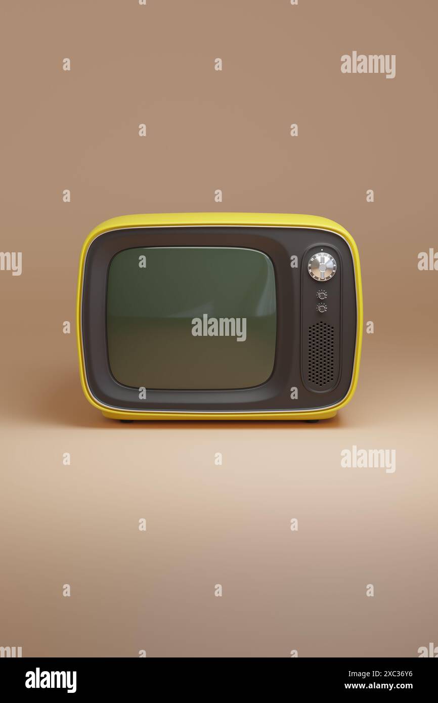 Old yellow TV receiver. 3d illustration Stock Photo - Alamy