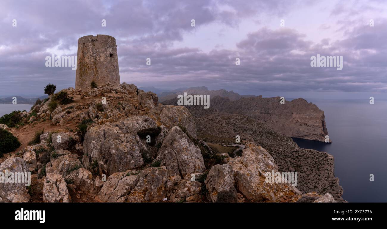 A view of the Albercutx watchtower at Cap de Formentor in northwestern ...