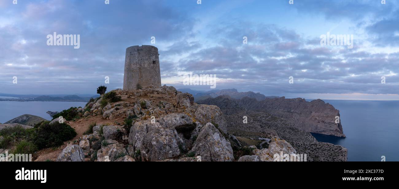 A view of the Albercutx watchtower at Cap de Formentor in northwestern ...