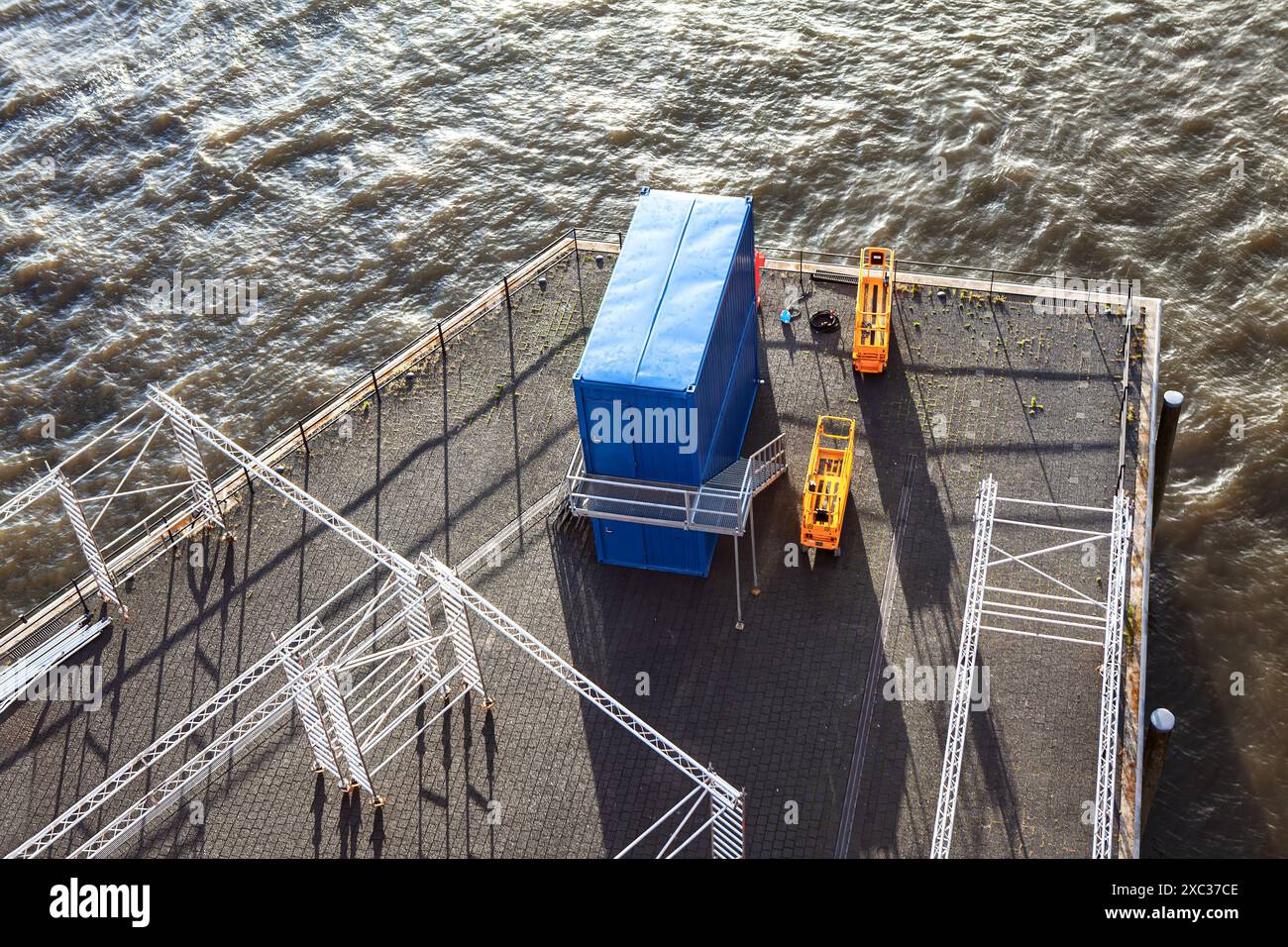 Floating pier for boarding passengers from the ferry. Harbor in Hamburg ...