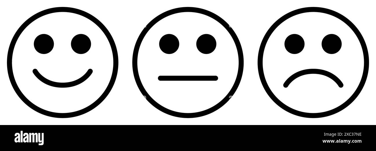 emoticon icon set, three emoji - happy, sad and neutral, symbol of ...
