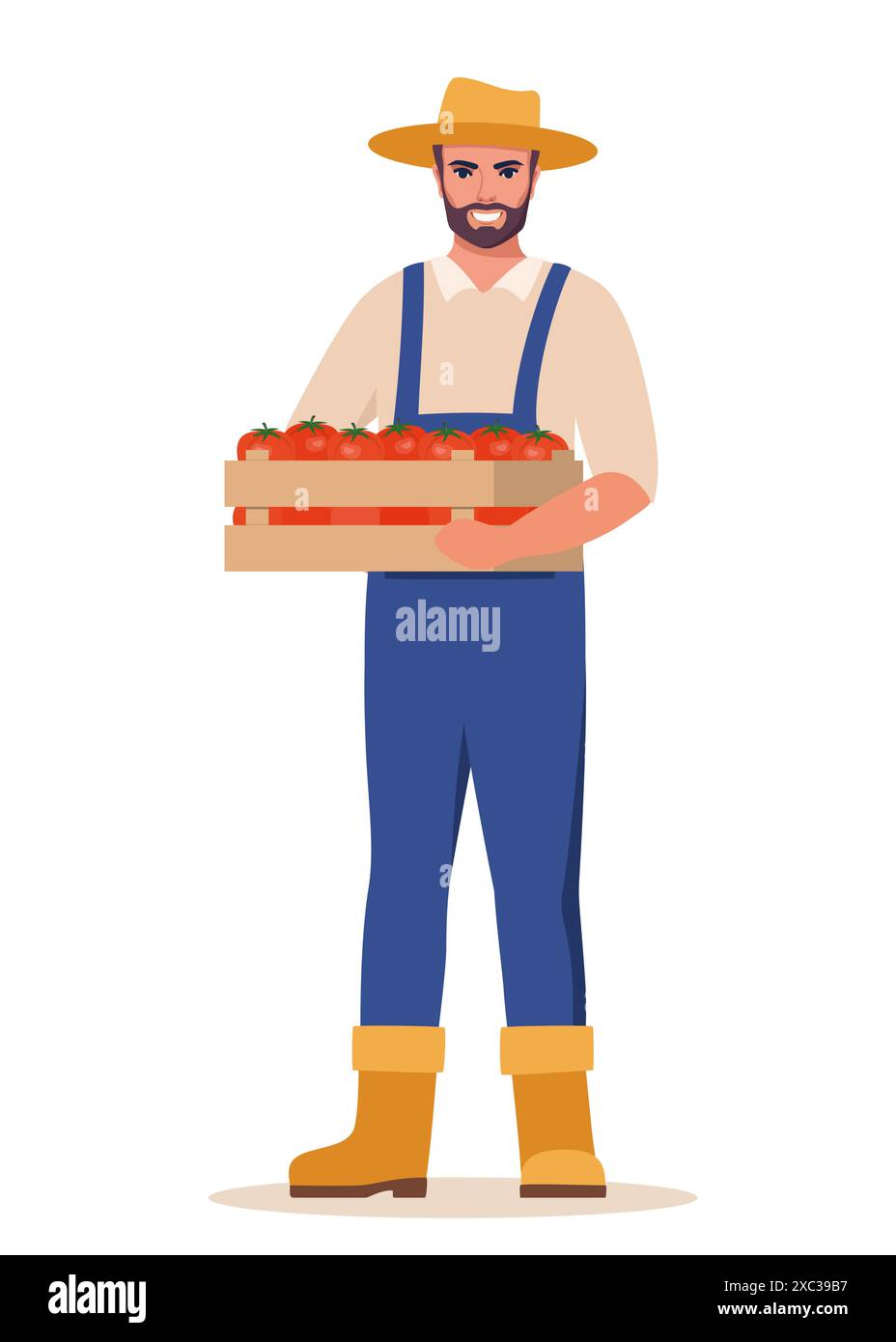 Man farmer holding box of tomatoes in hands. Farming work, gardening ...