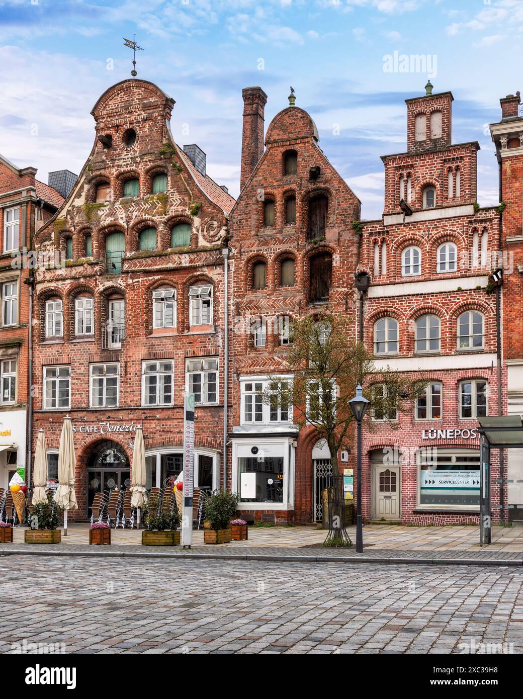 Old typical north germany brick buildings, in the old town of Lüneburg ...