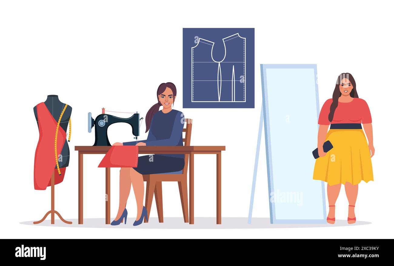 Female dressmaker or seamstress working on sewing machine. Seamstress ...