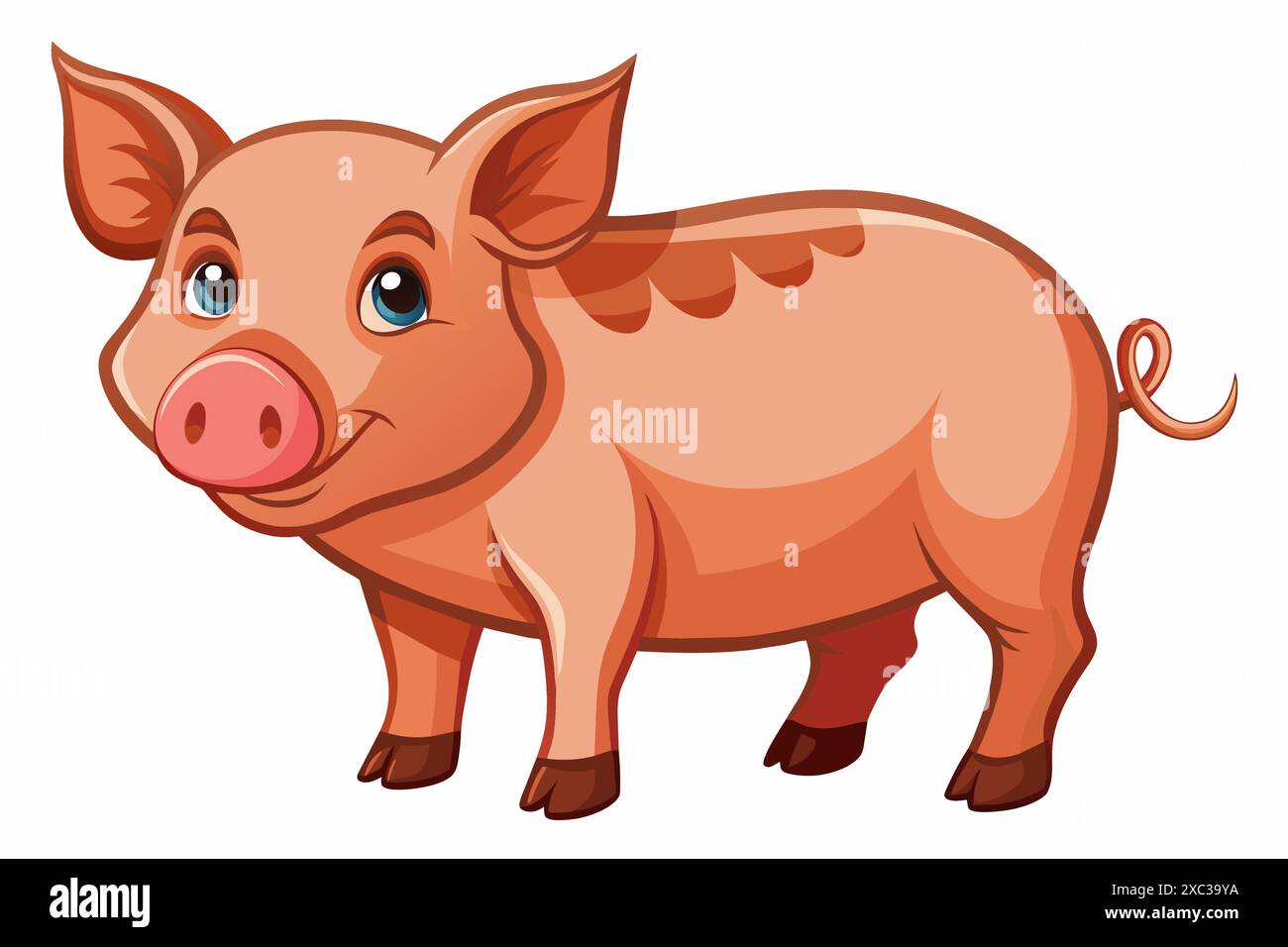 Cartoon pig smiling with brown spot on back. Happy farm animal ...