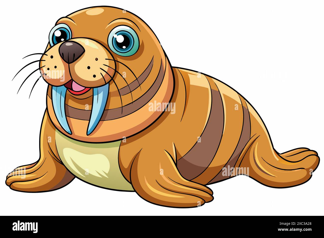 Cute cartoon walrus isolated on white background. Illustration of a smiling walrus with large ...