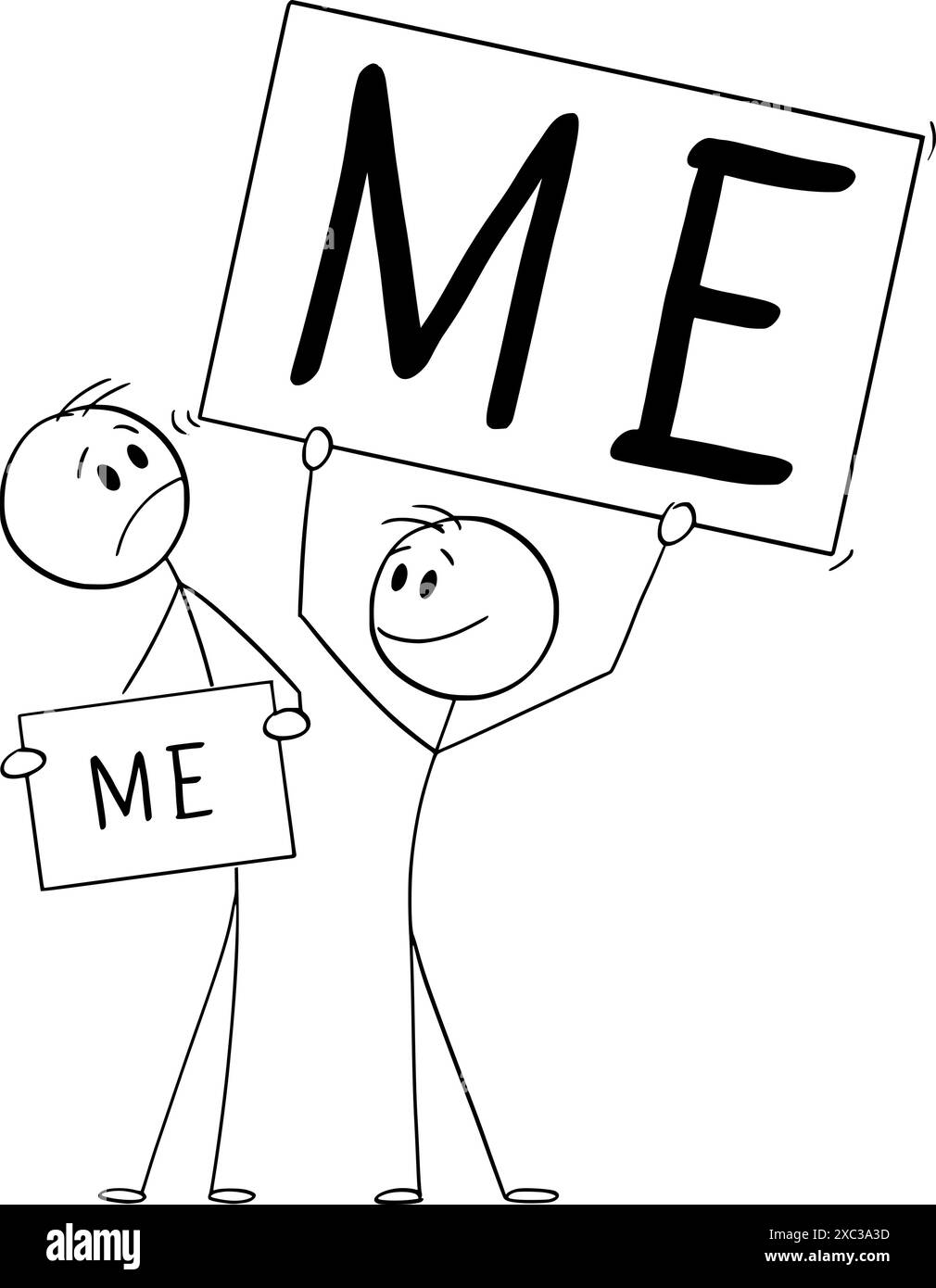 Persons holding me sign, vector cartoon stick figure or character ...