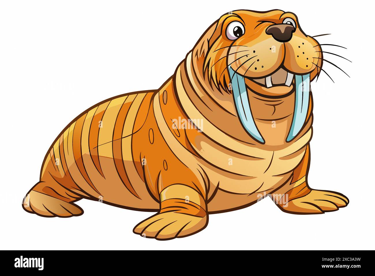 Cute cartoon walrus isolated on white background. Illustration of a smiling walrus with large ...