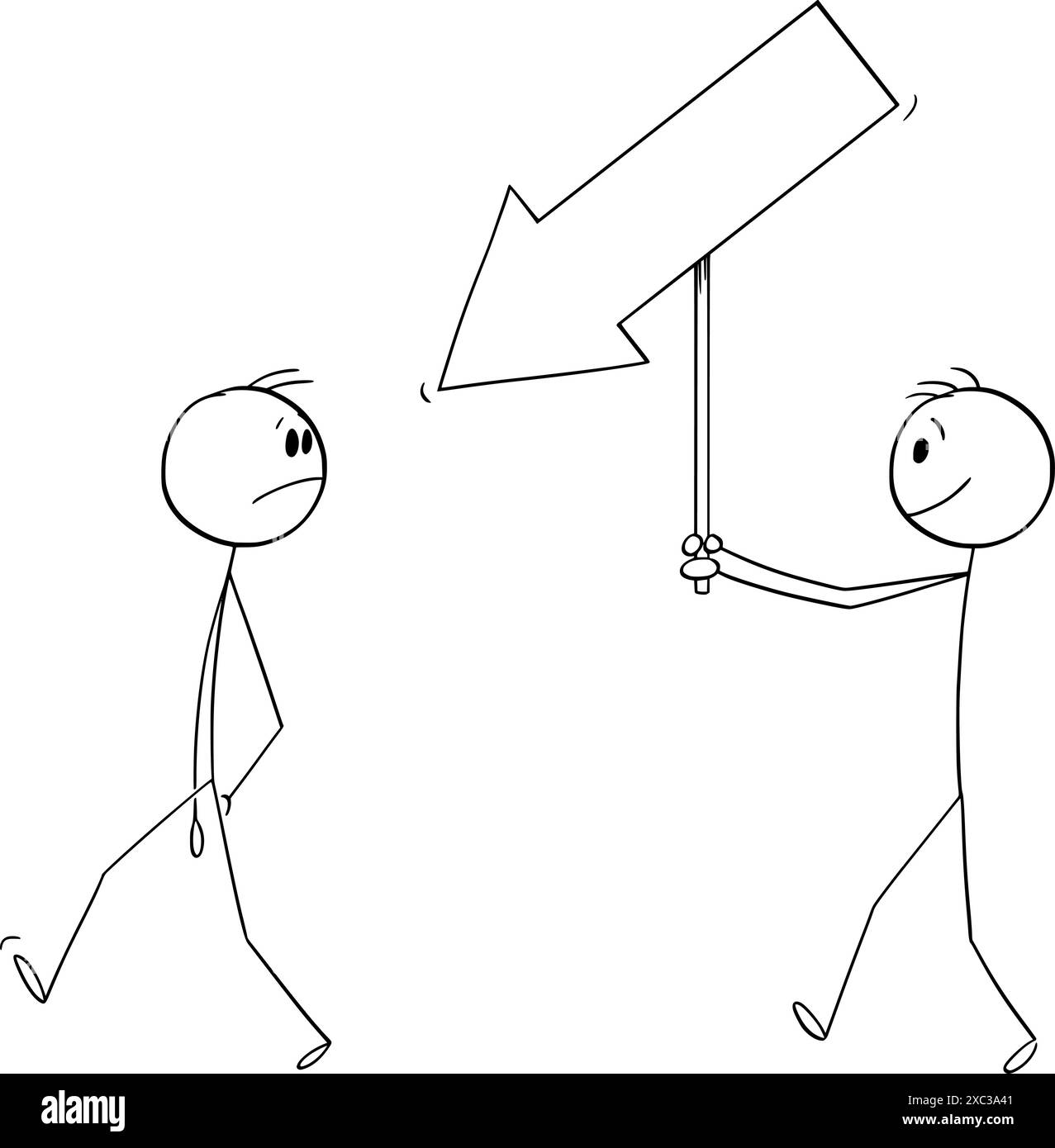 Person walking with arrow pointing at another person, vector cartoon ...
