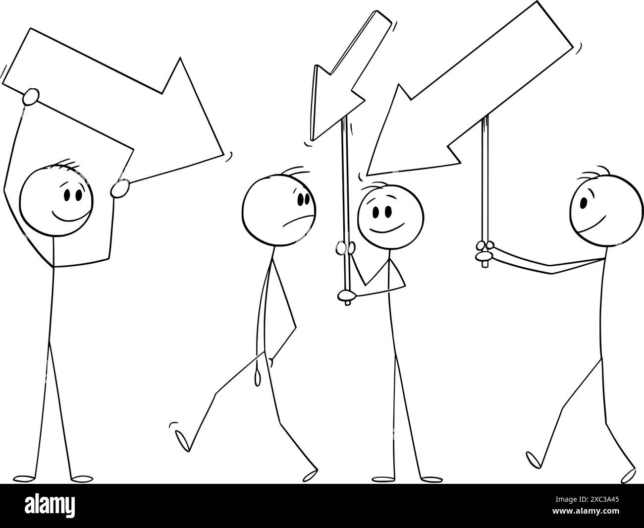 Team or crowd with arrows pointing at another person, vector cartoon ...