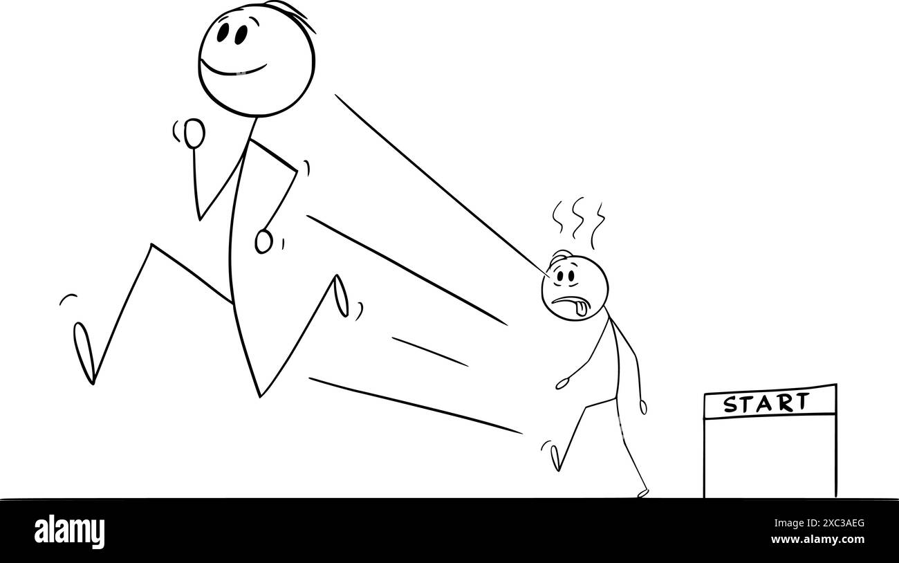 Person on track running from start beating competitor, vector cartoon ...