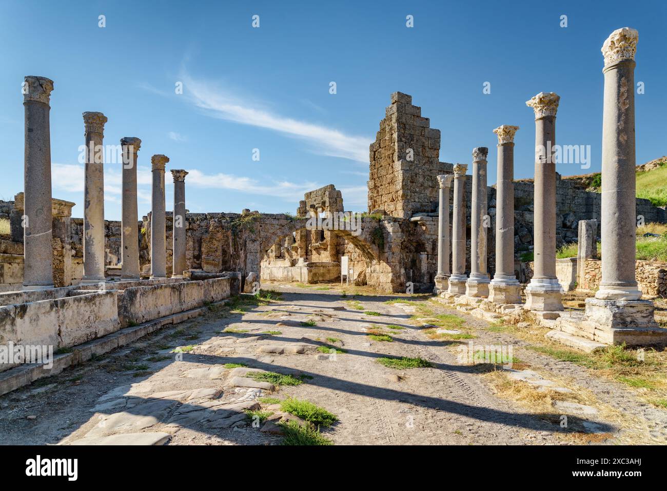 Colonnade in Perge (Perga) at Antalya Province, Turkey. Awesome view of ...