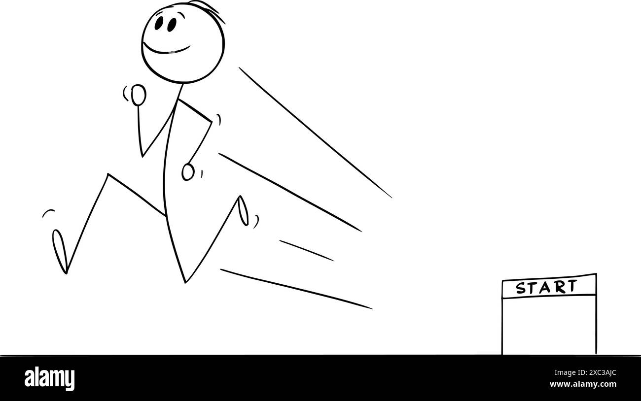 Person on track running from start, vector cartoon stick figure or ...