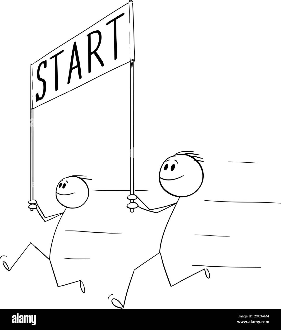 Run on track with starting line sign, vector cartoon stick figure or ...