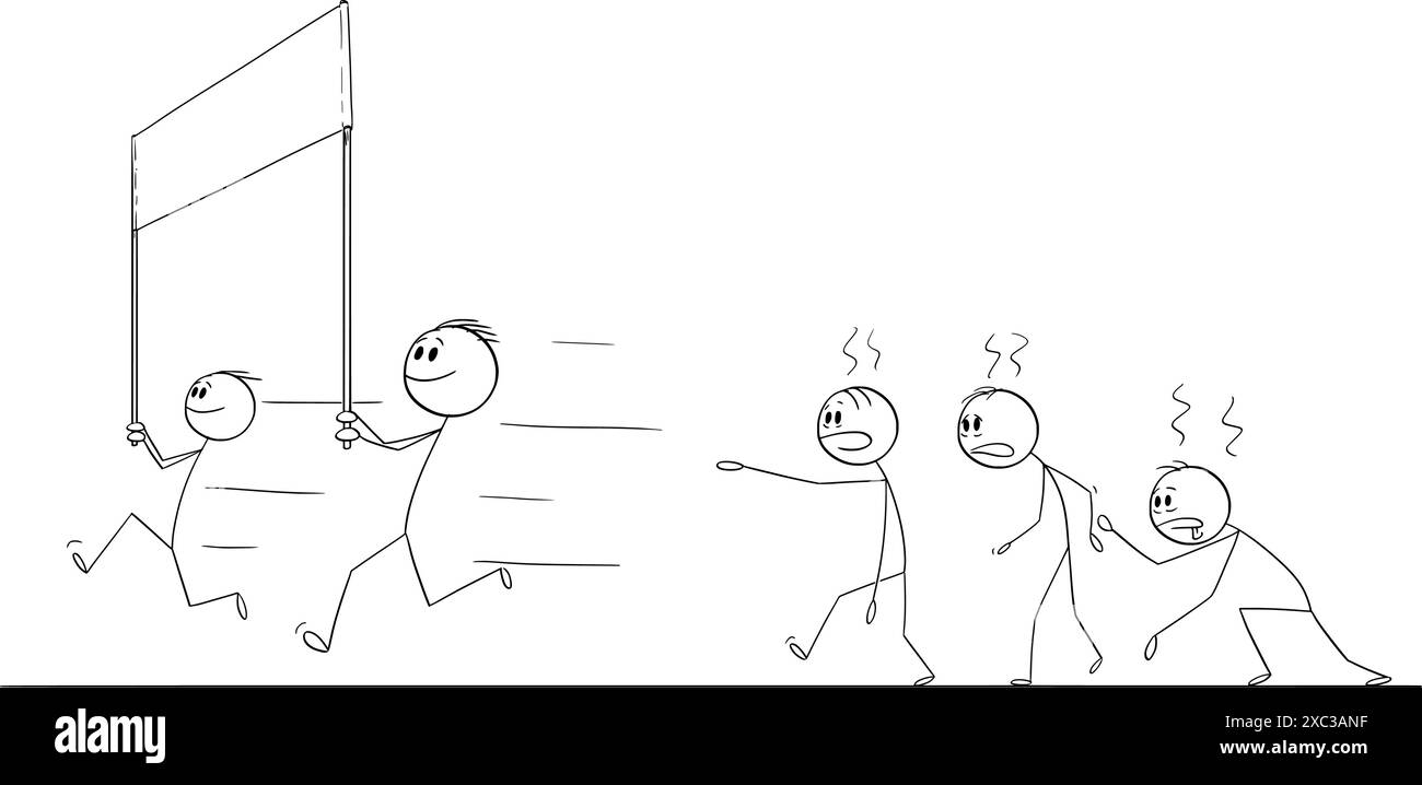 Competitors are trying to get to the finish line, vector cartoon stick ...