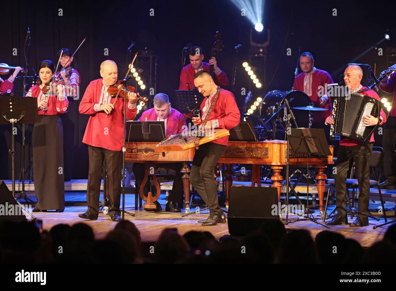 IVANO-FRANKIVSK, UKRAINE - JUNE 12, 2024 - Musicians of the orchestra ...