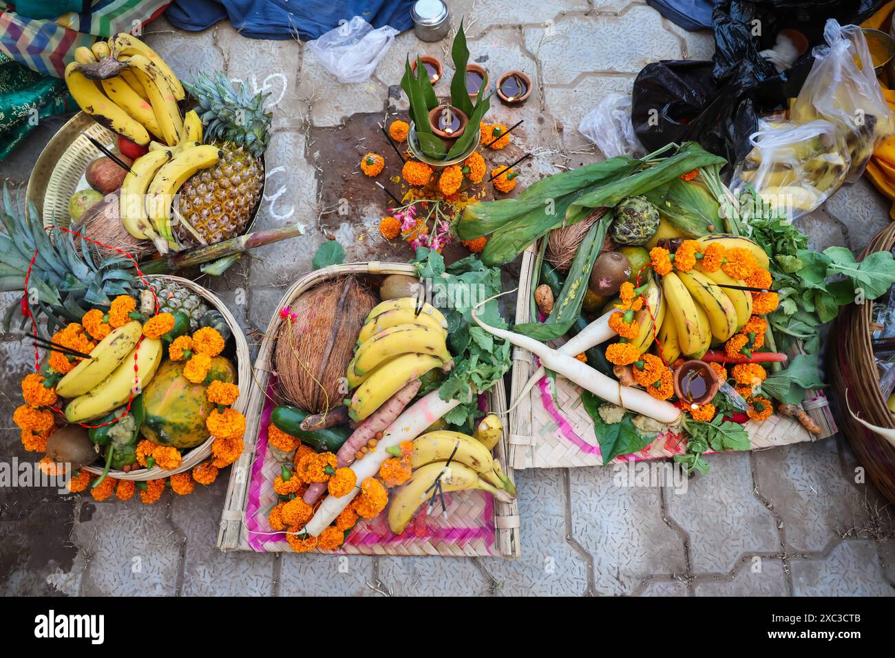 holy offerings for hindu sun god at chhath festival unique perspective ...