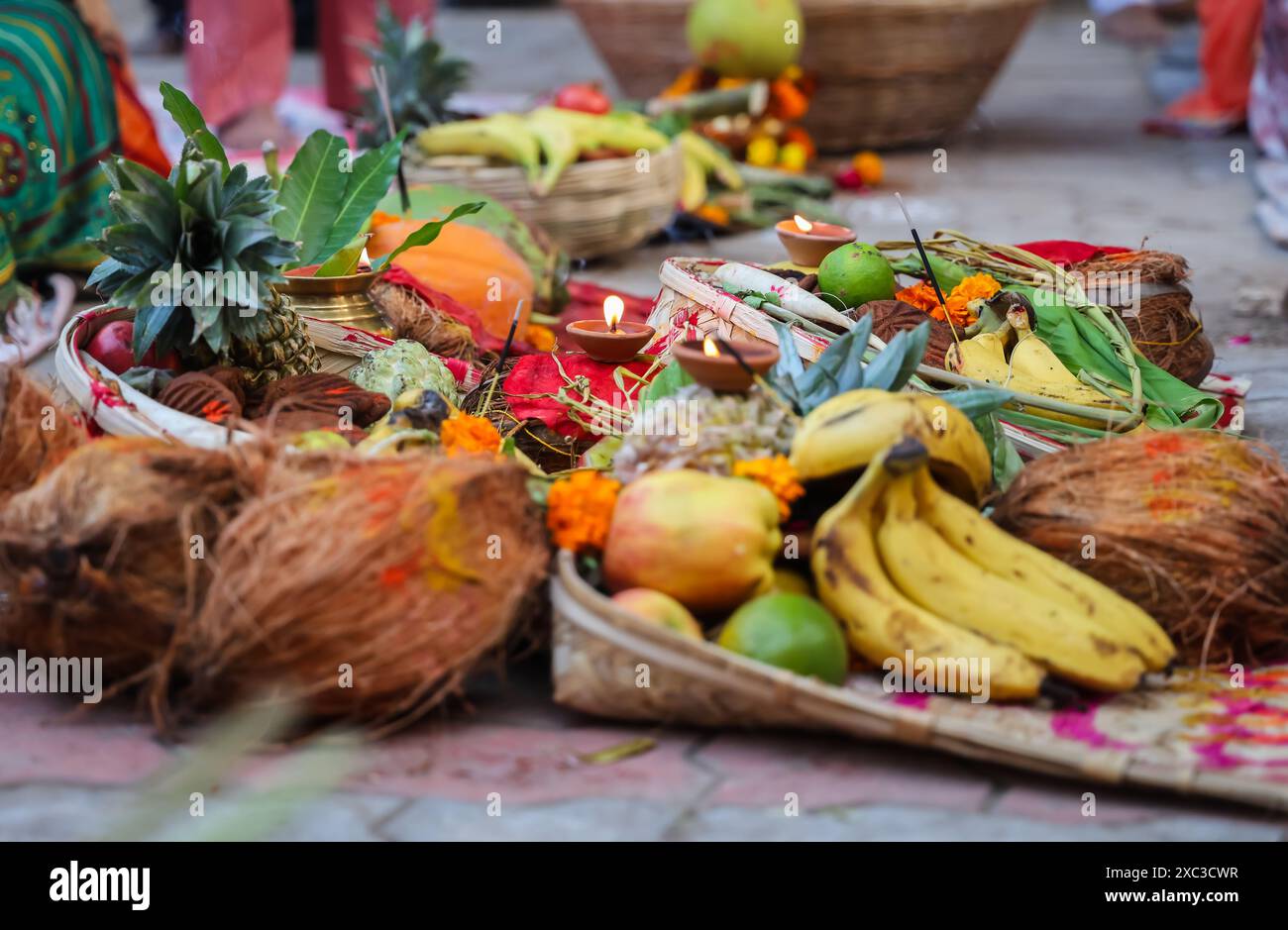 holy offerings for hindu sun god at chhath festival unique perspective ...