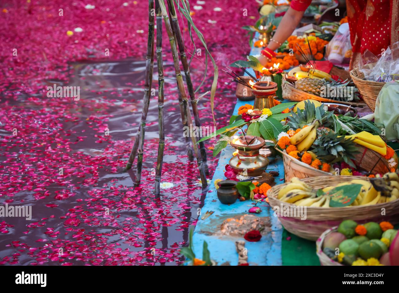 holy offerings of fruits for hindu sun god at chhath festival unique ...