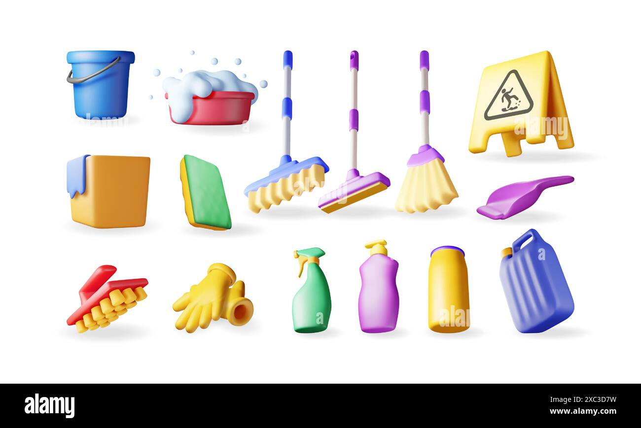 3D set of home cleaning tools isolated Stock Vector Image & Art - Alamy