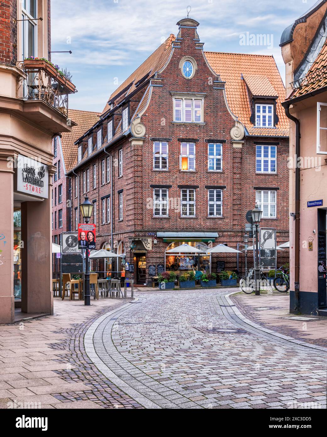 Old typical north germany brick buildings, in the old town of Lüneburg ...