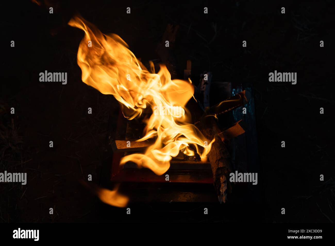 offerings made to holy fire at hindu delubrum or Yagya prayers at day ...