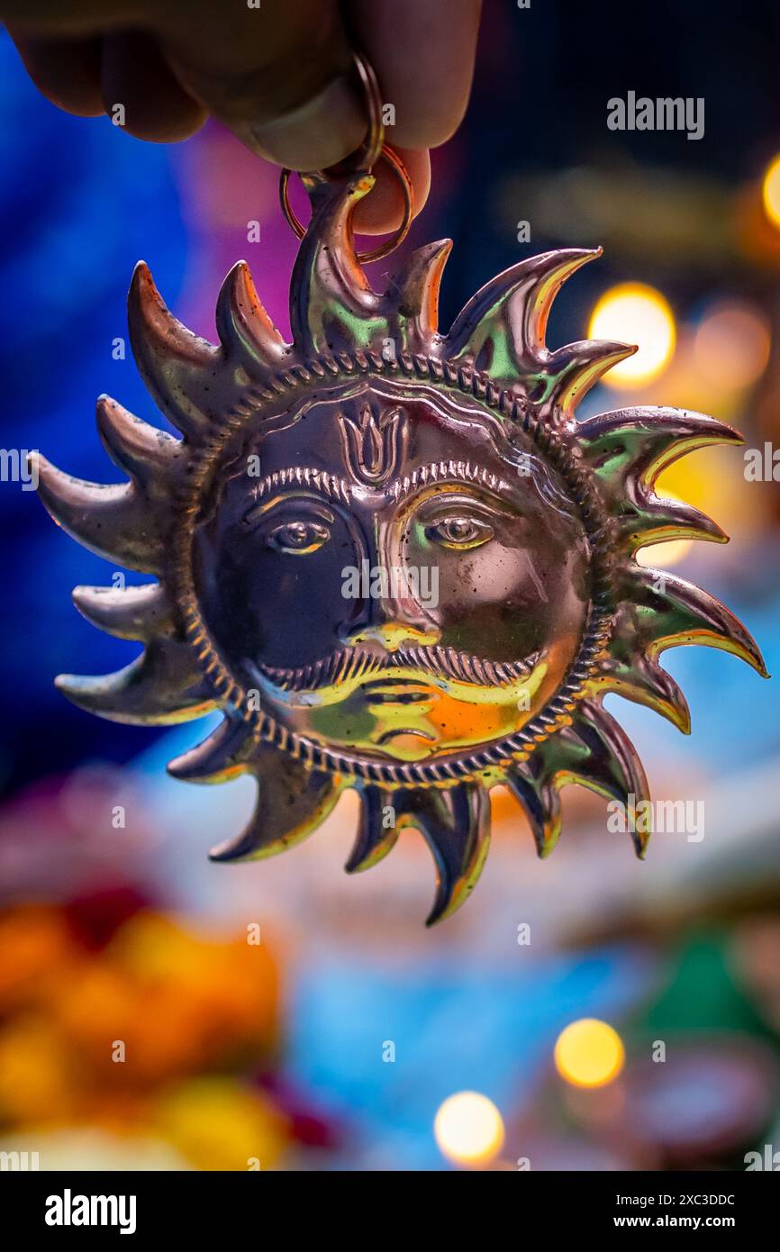 hindu holy sun god idol with blurred background at chhath festival at ...