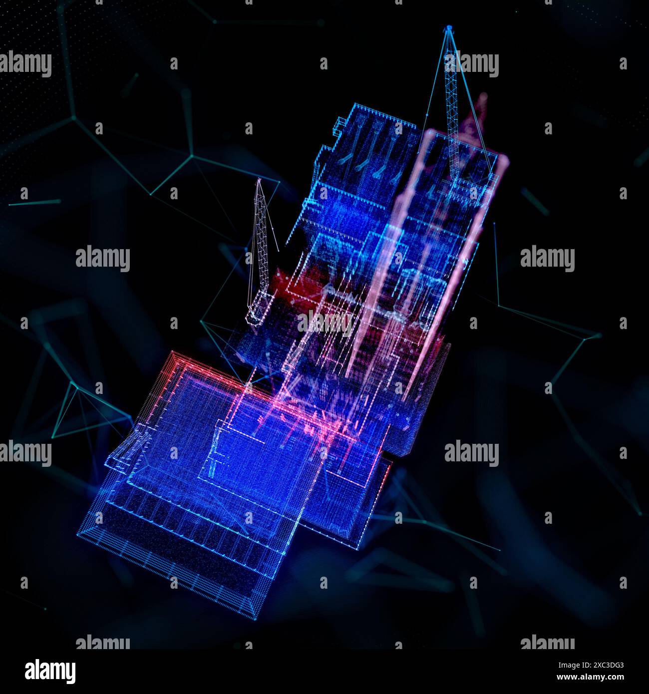 Offshore Oil or Gas Rig on technology background. Industry drill ...