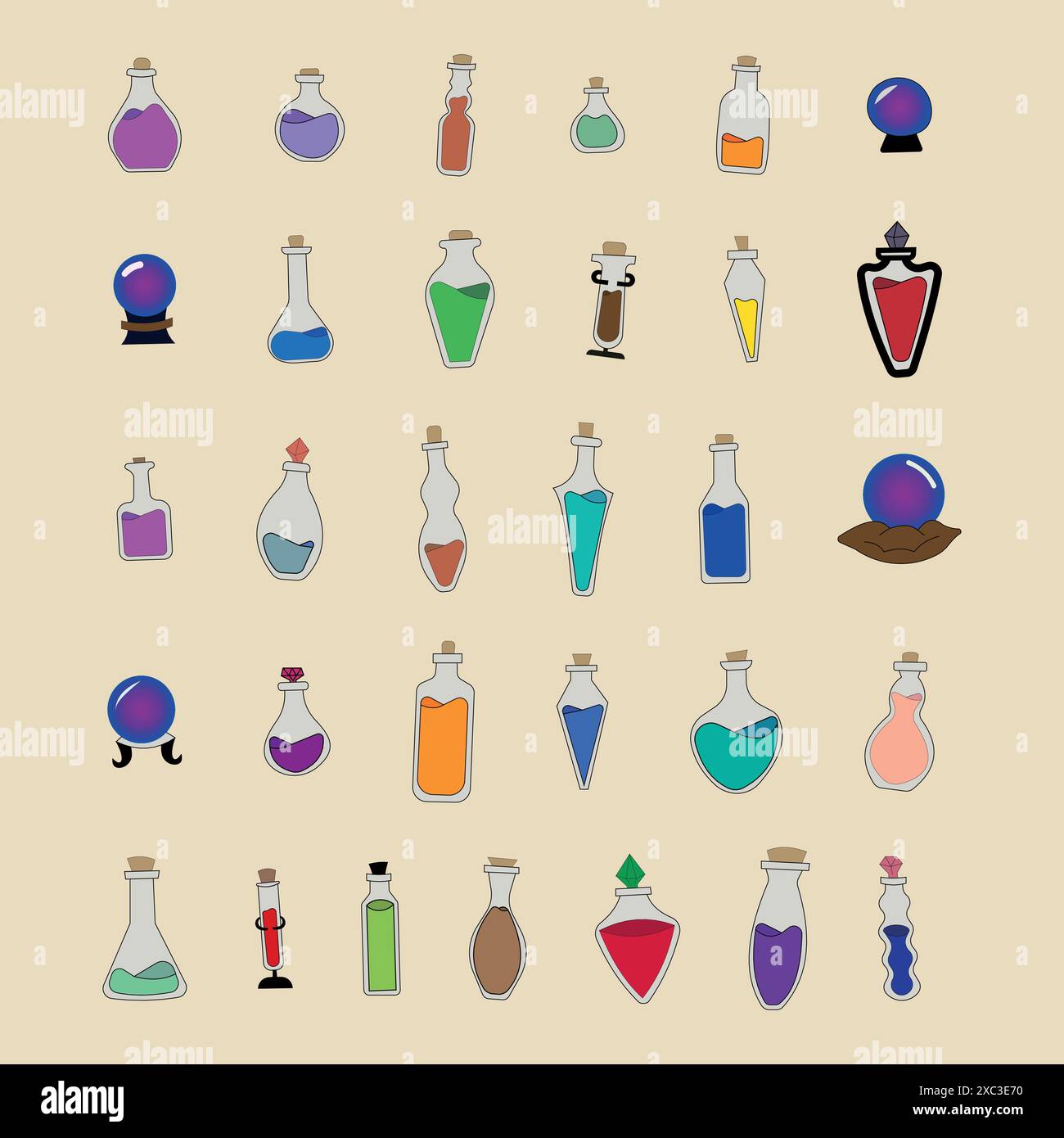 Game potion and magic orb. Cartoon elixir for strength mana and stamina ...