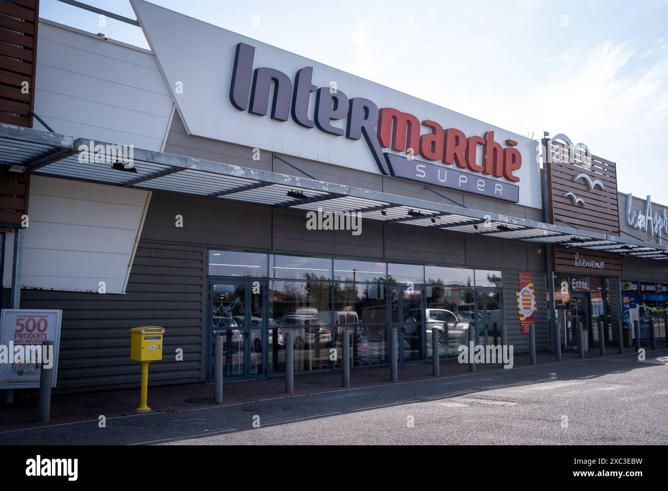 Intermarche supermarket in the town of Thuir in the Pyrenees-Orientales ...