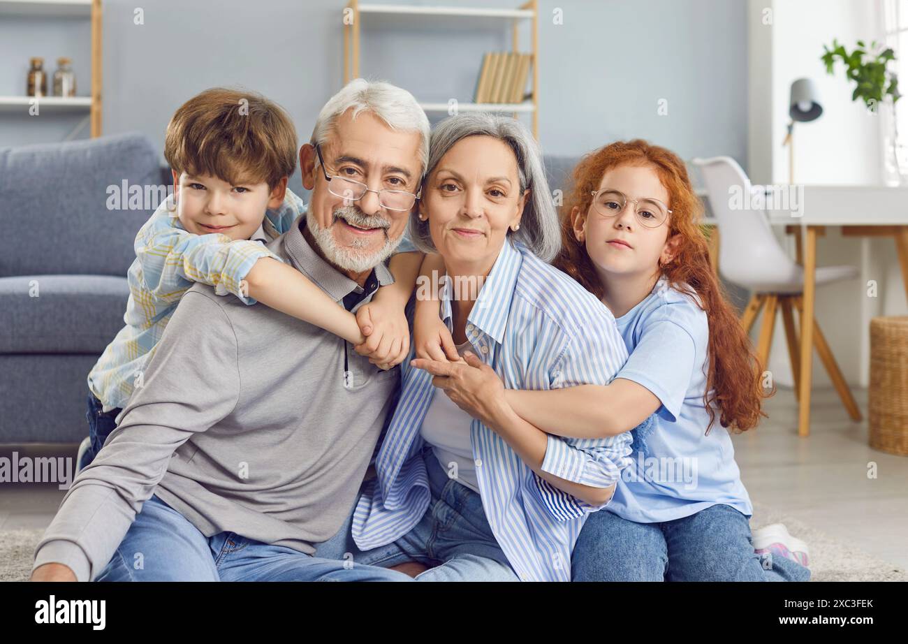 Happy Family Portrait With Grandparents And Grandchildren Stock Photo ...