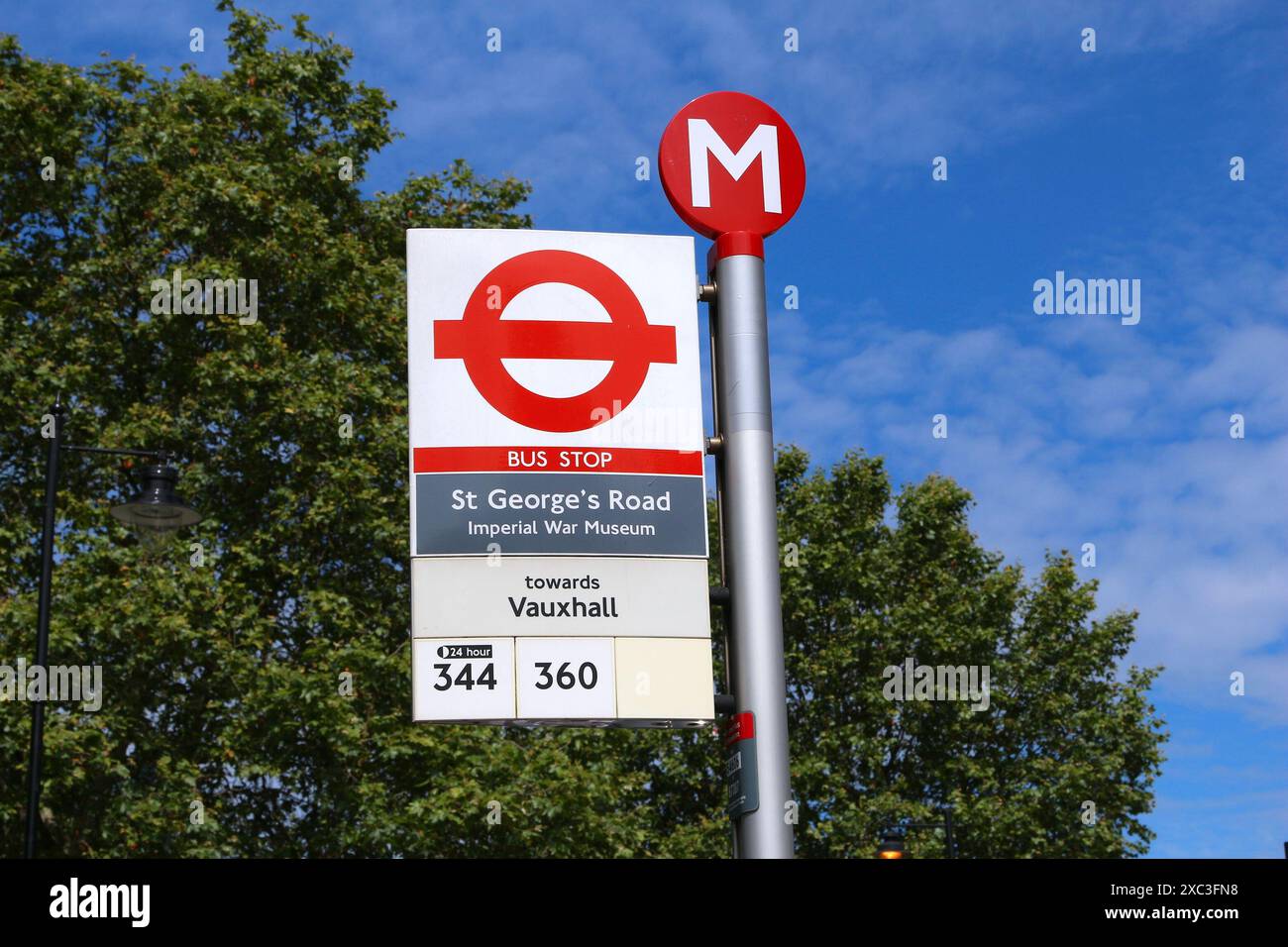 LONDON, UK - JULY 7, 2016: Bus stop sign at St George's Road in London ...
