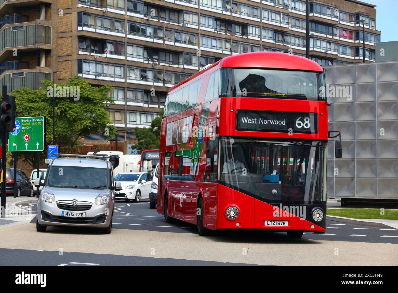 LONDON, UK - JULY 7, 2016: New Routemaster bus in London. The hybrid ...