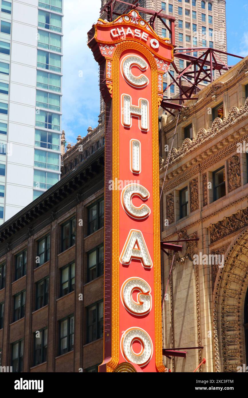 CHICAGO, USA - JUNE 28, 2013: Chicago Theatre sign. Chicago Theatre was ...