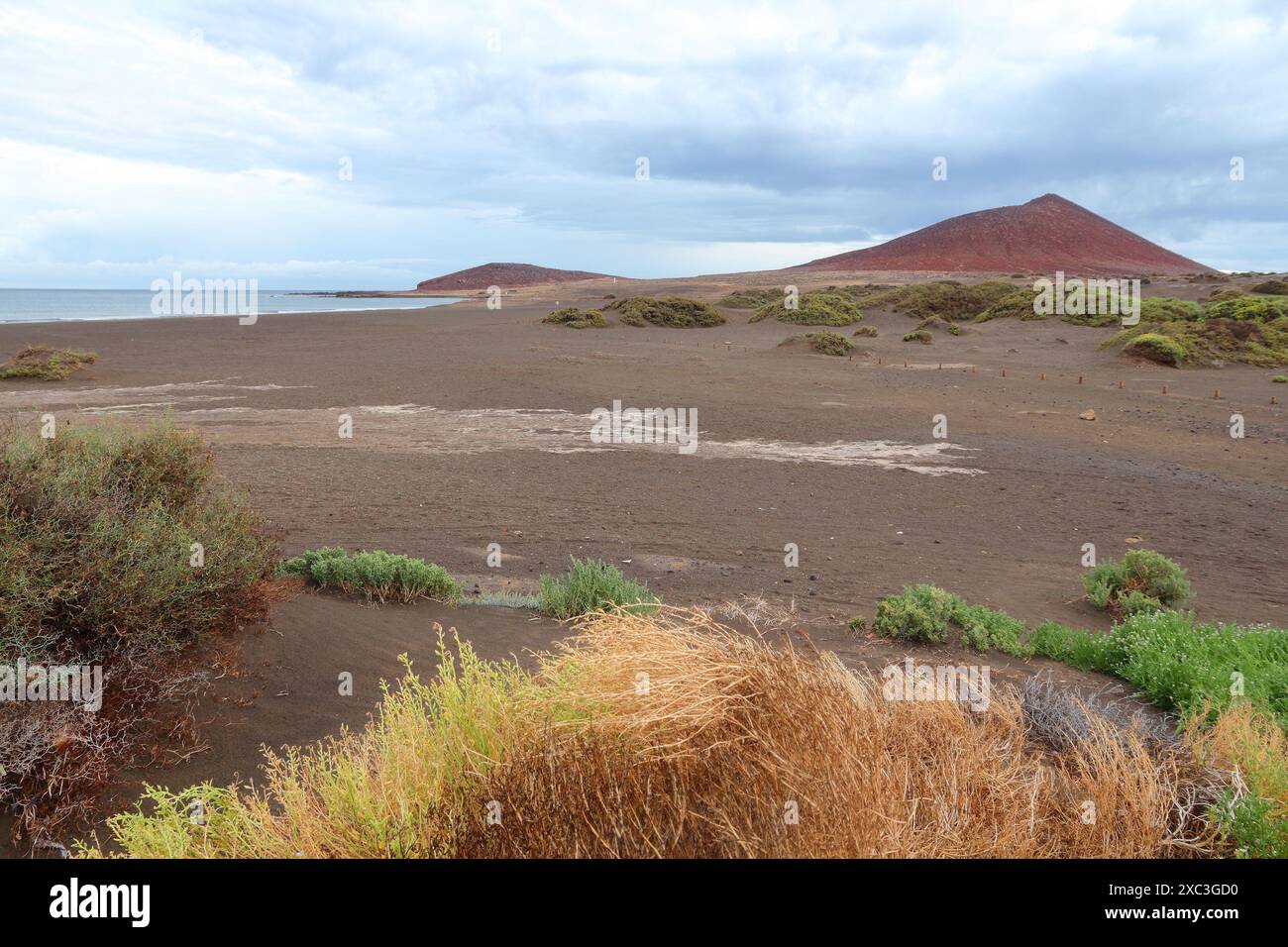 Tenerife landscape with Medano Beach and Montana Roja (Red Mountain ...