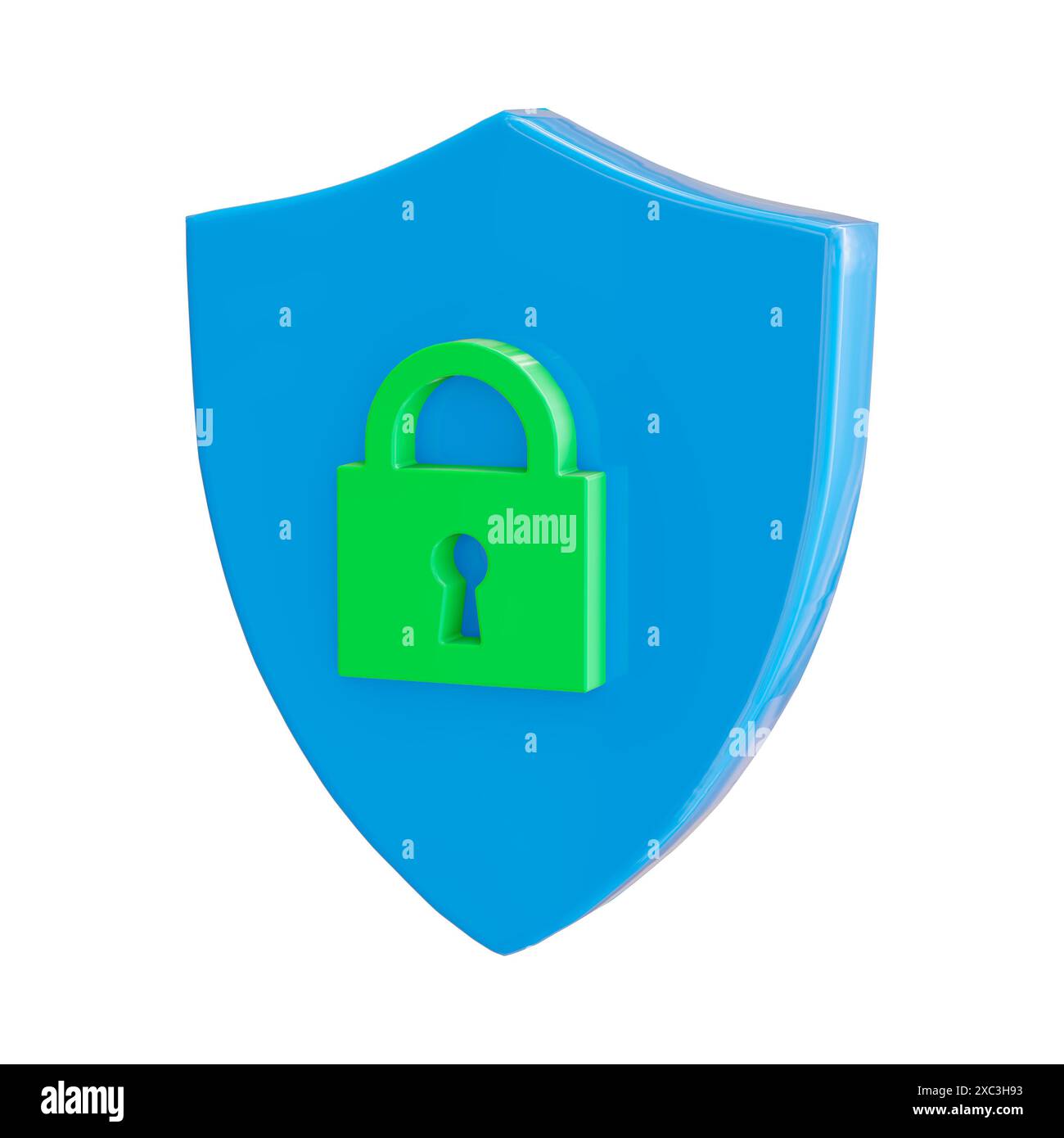 3d Icon safety shield padlock isolated on white background. Blue symbol ...
