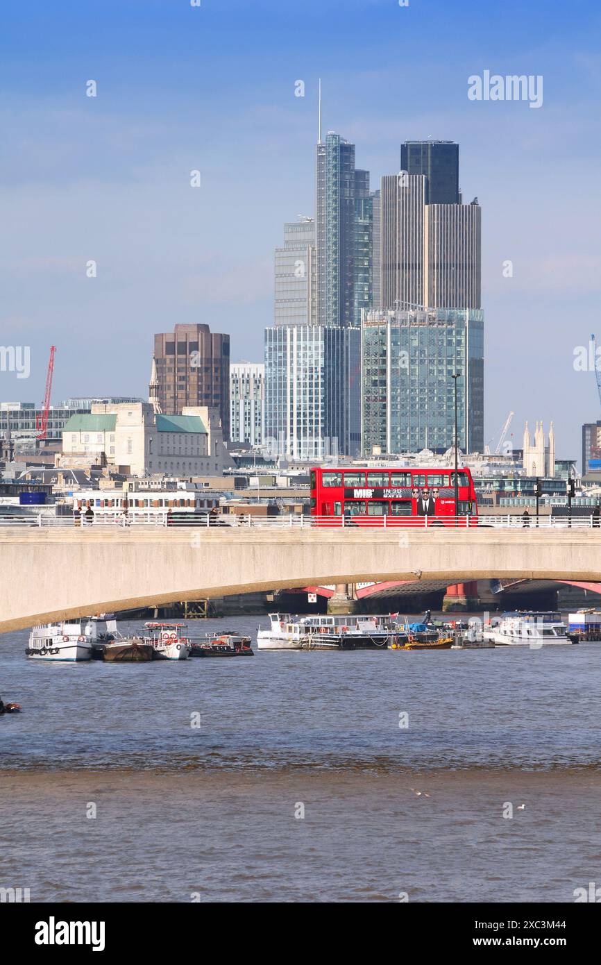 LONDON, UK - MAY 14, 2012: Double decker bus crosses London Bridge. As ...